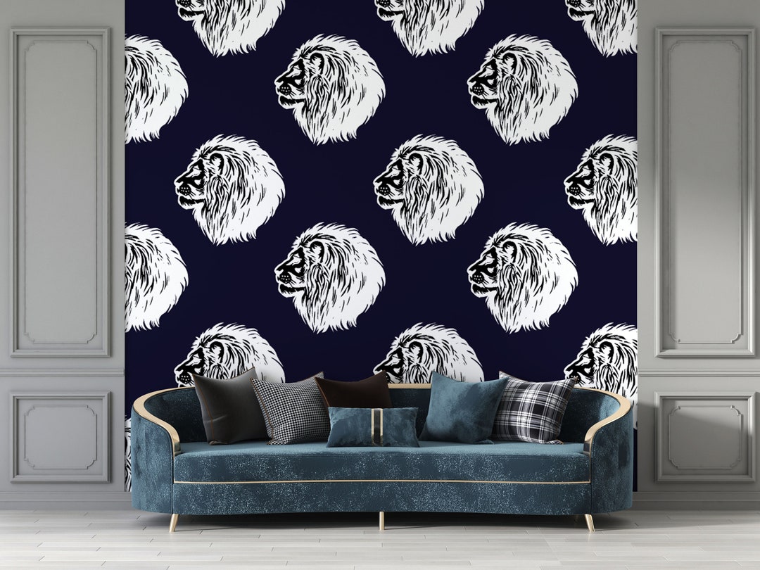 Lion Profile Wallpaper - Peel and Stick Wallpaper - Lions' Profile Blue ...