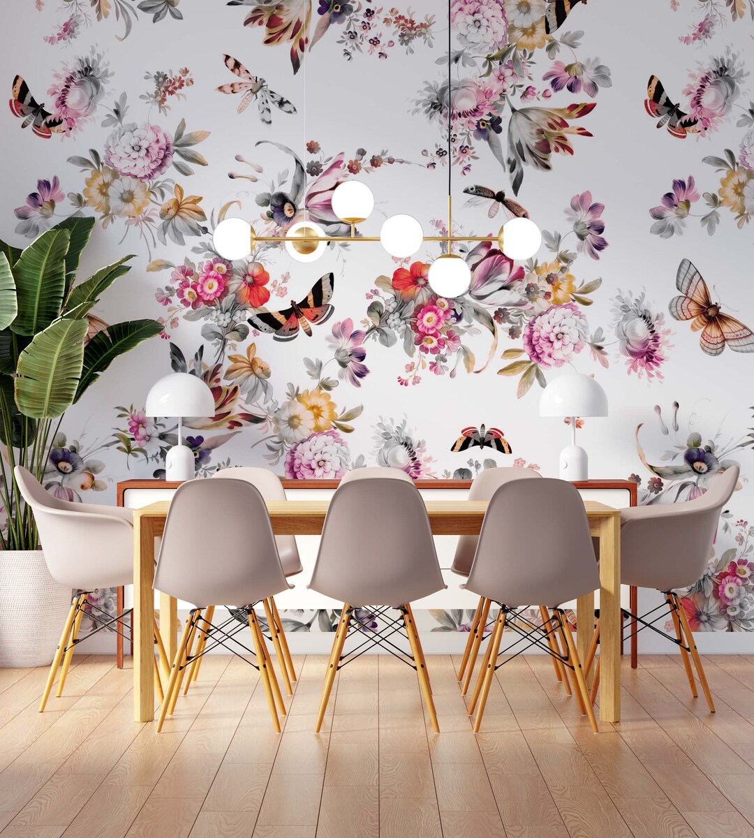 Floral Wallpaper Mural: Annabelle Blossom Design, Girl's Bedroom Decor ...