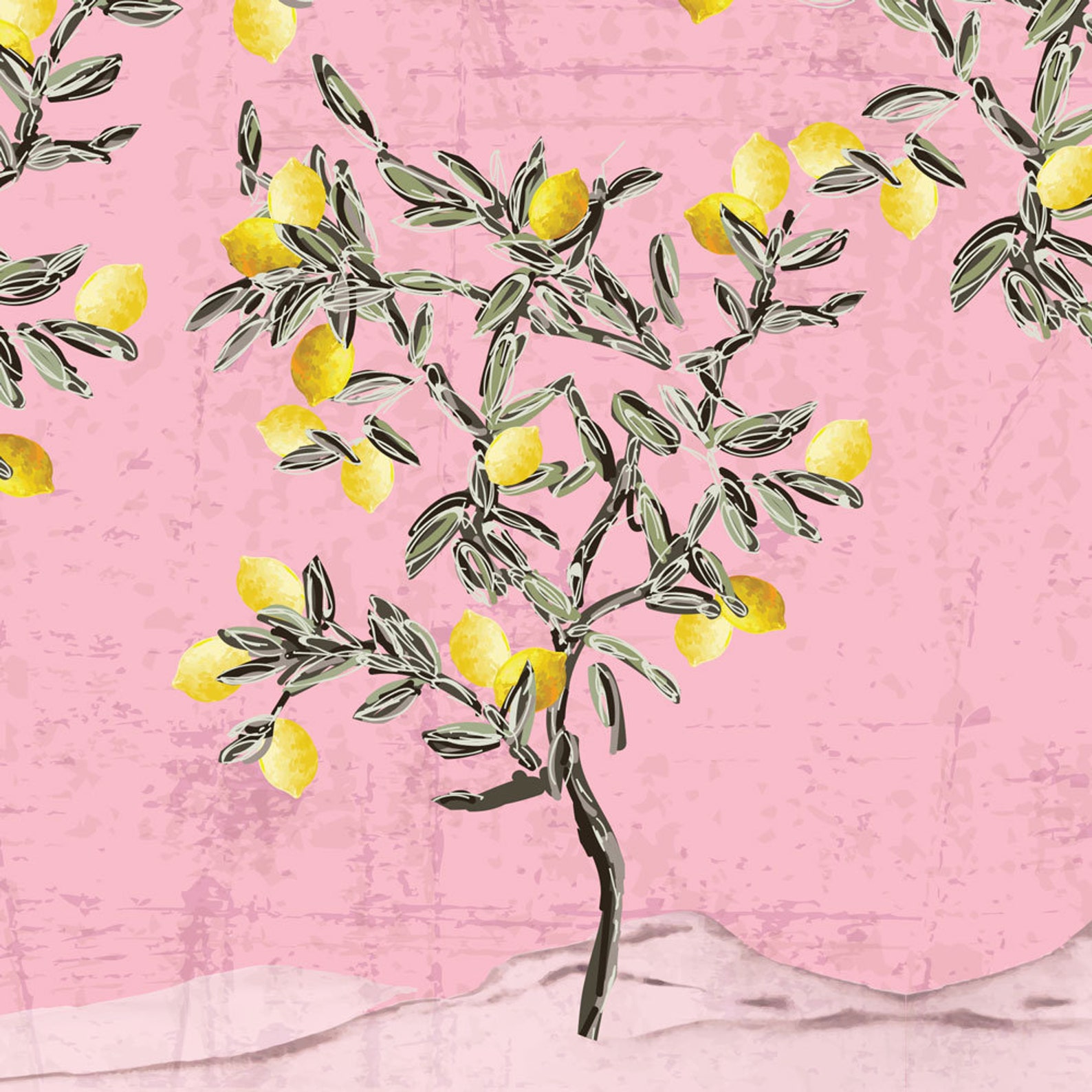 Lemon Trees Garden Wallpaper-removable Wallpaper Lemon Tree - Etsy