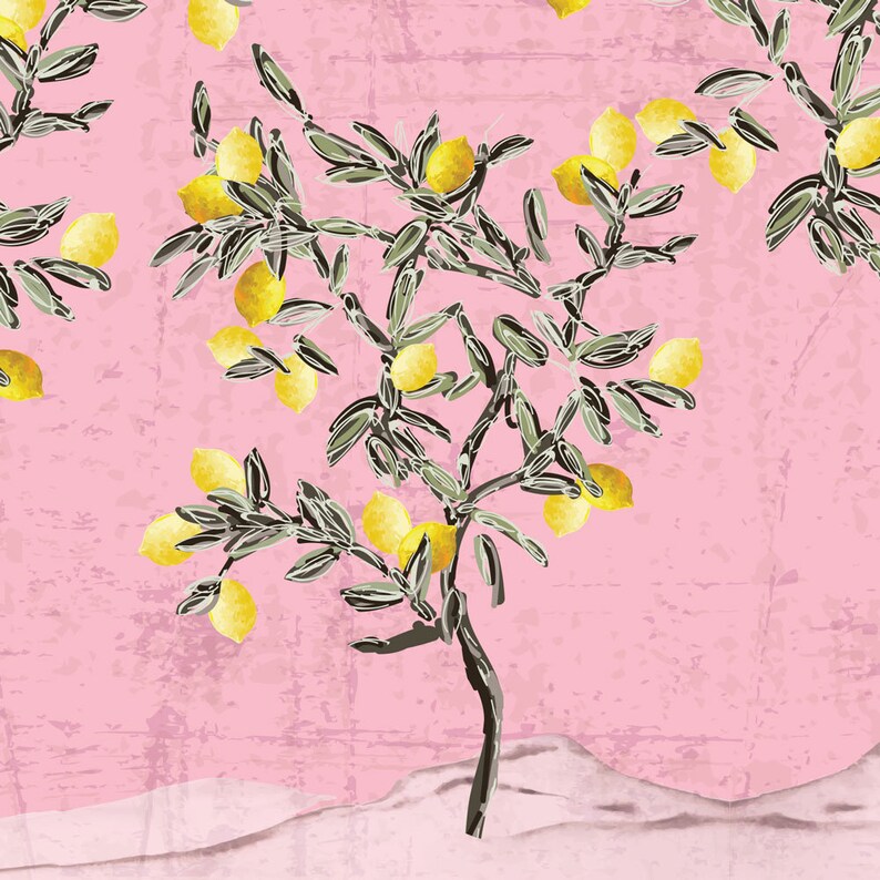 Lemon Trees Garden Wallpaper - Removable Wallpaper Lemon Tree Hand ...