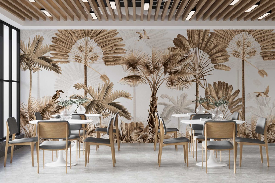 Sepia Tropical Decor - Palm Tree Wallpaper - Bohemian Tropical - WIV ...