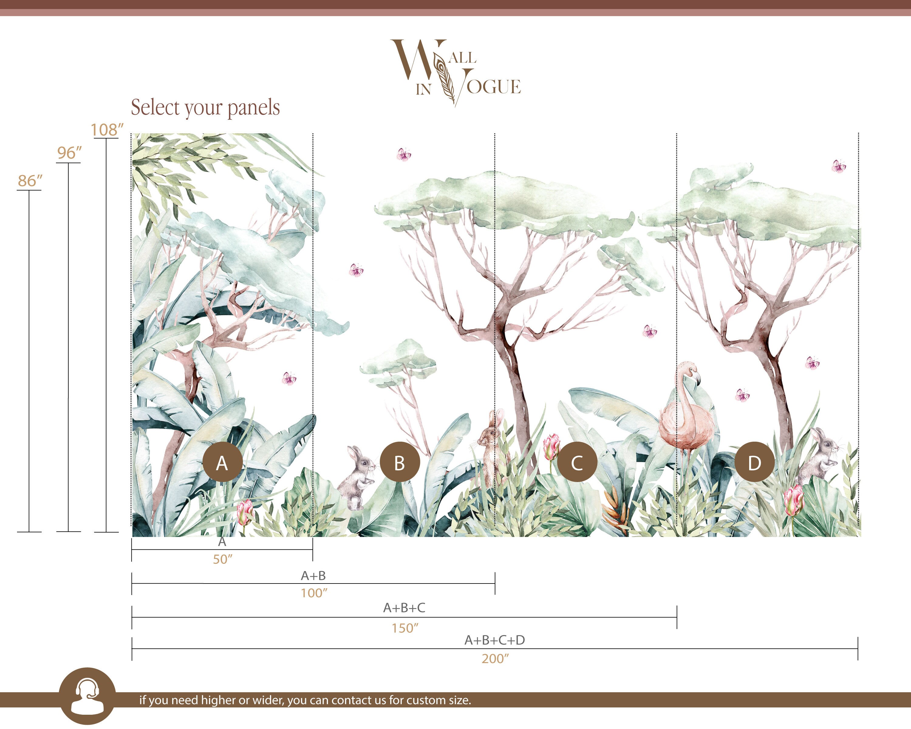 Animals Wall Mural - Bunny Flamingo Butterflies Wall Decor - Spring ...