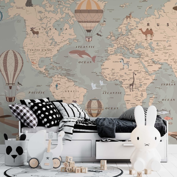 World Map Wall Mural - Etsy