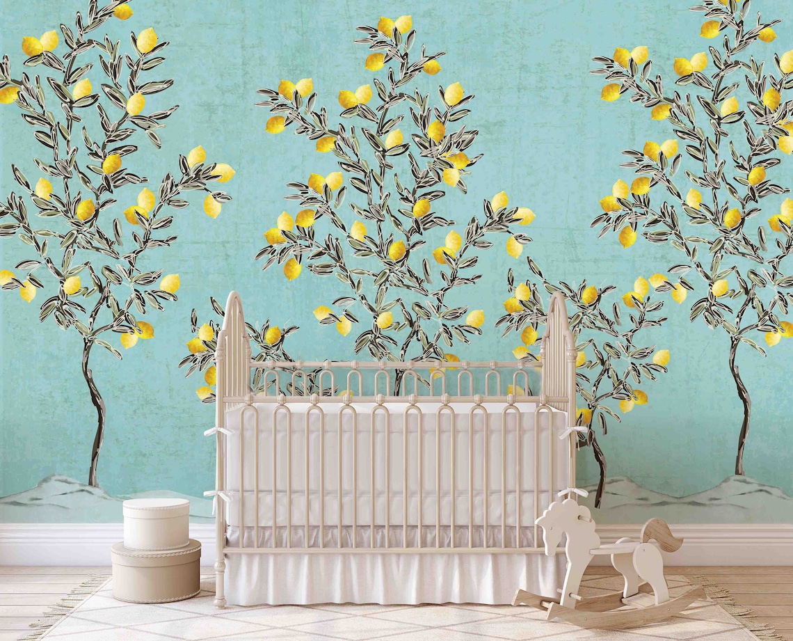 Lemon Trees Garden Wallpaper mediterranean Lemon Tree Wall - Etsy
