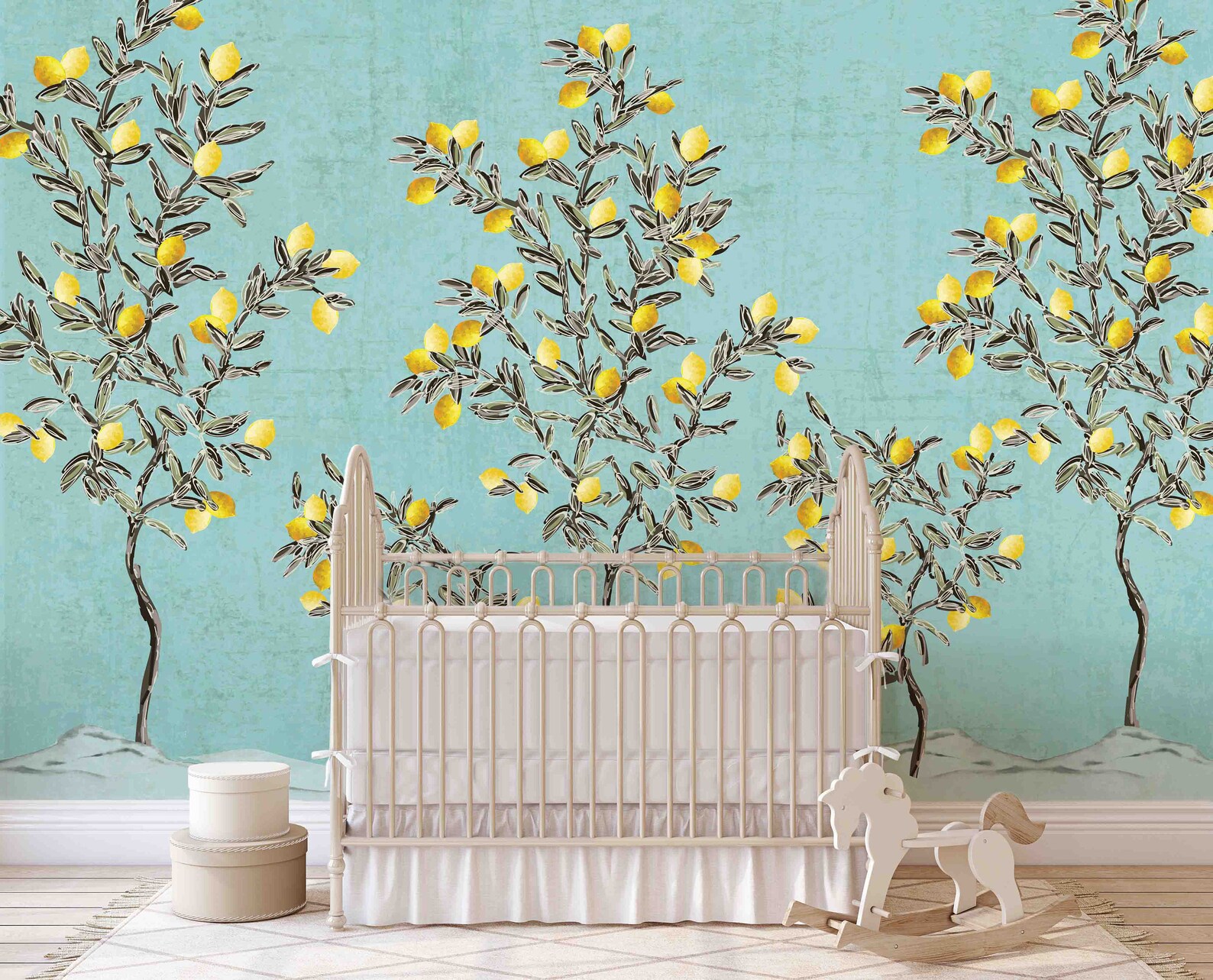 Lemon Trees Garden Wallpaper mediterranean Lemon Tree Wall - Etsy