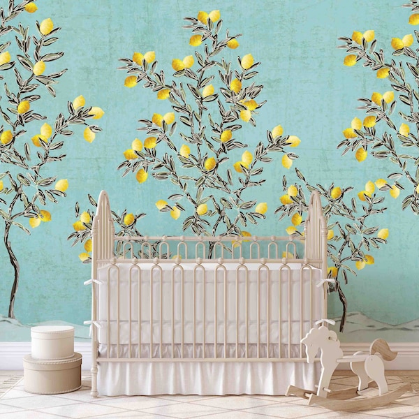Lemon and Trees Wallpaper - Etsy