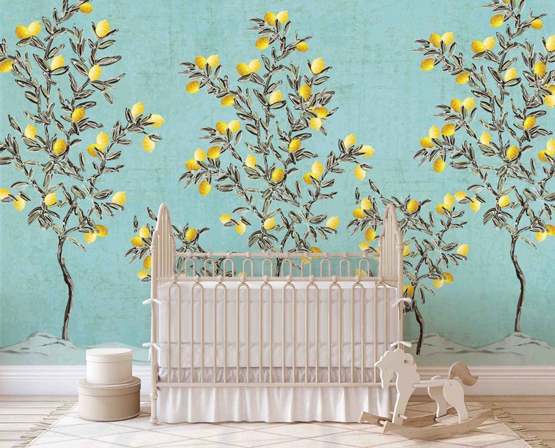 Lemon Trees Garden Wallpaper mediterranean Lemon Tree Wall - Etsy