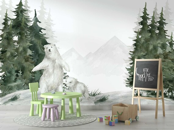 Kids Forest Wallpaper Green Tree Wallpaper-winter Forest | Etsy
