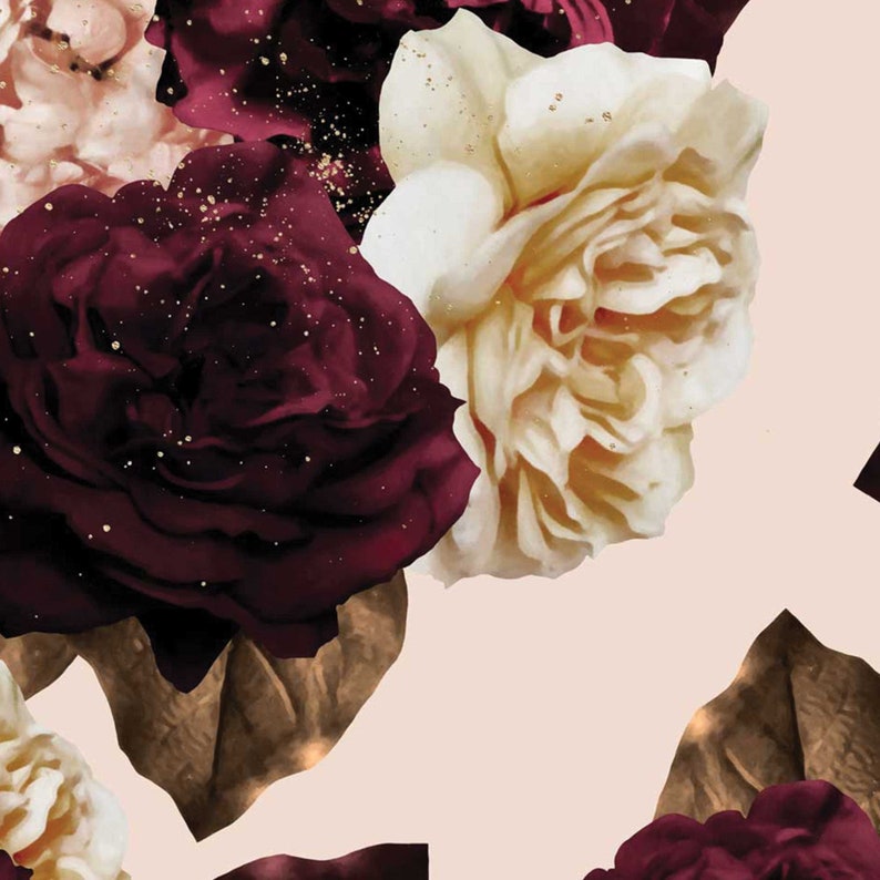 Burgundy Floral Wallpaper Floral Wallpaper Blooming - Etsy