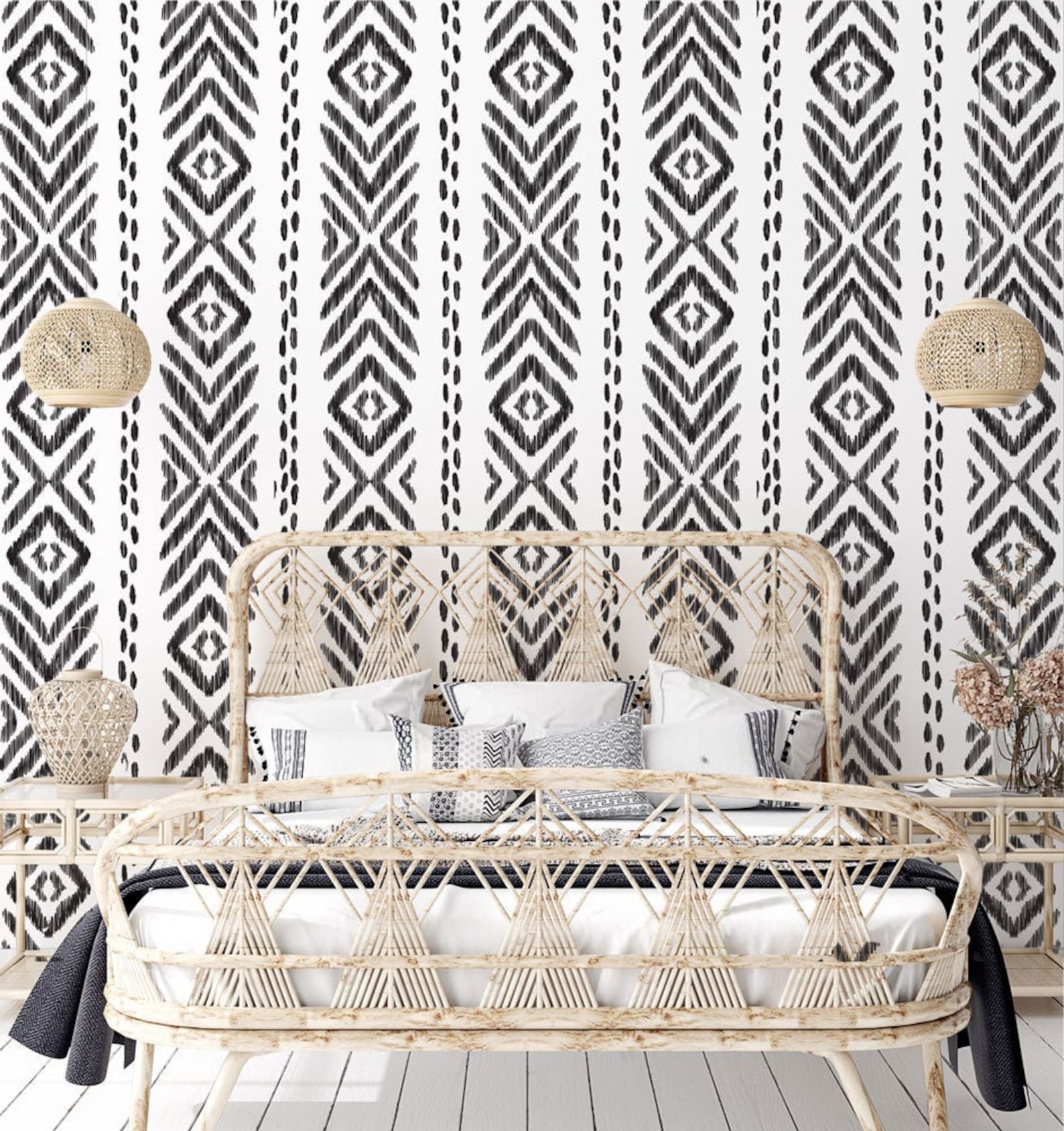 Black and White Wallpaper -boho Chic Print Wallpaper - Bohemian ...
