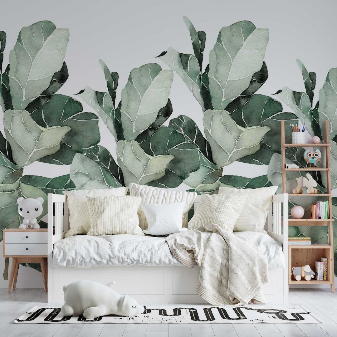 Fiddle Leaf Fig Tree Wallpaper - Removable Eucalyptus White - Big Green ...