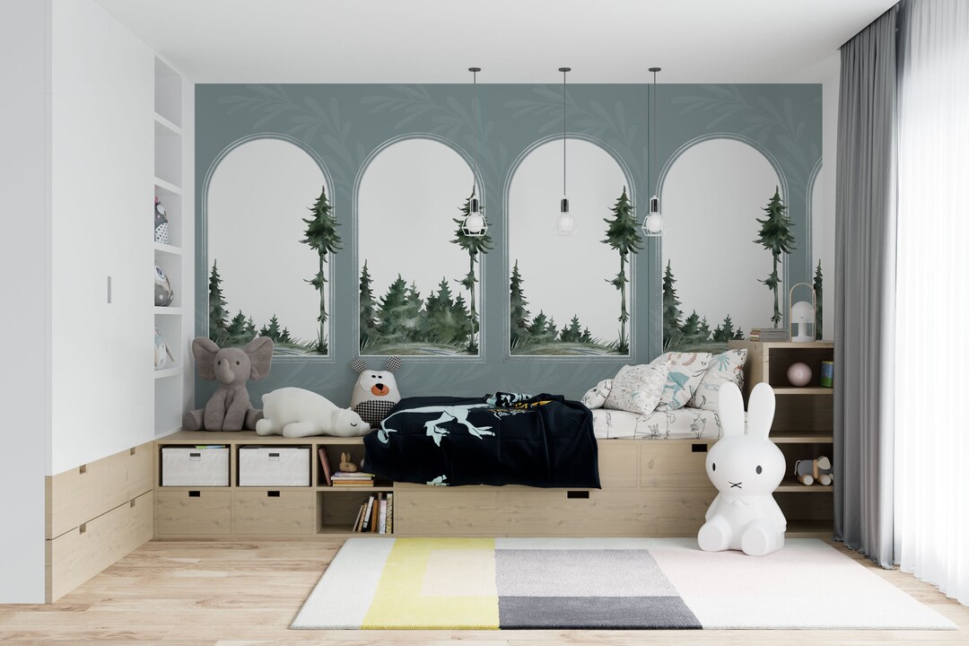 Arch Wallpaper - Blue Arches Wallpaper - Forest Wallpaper - Kids Room ...
