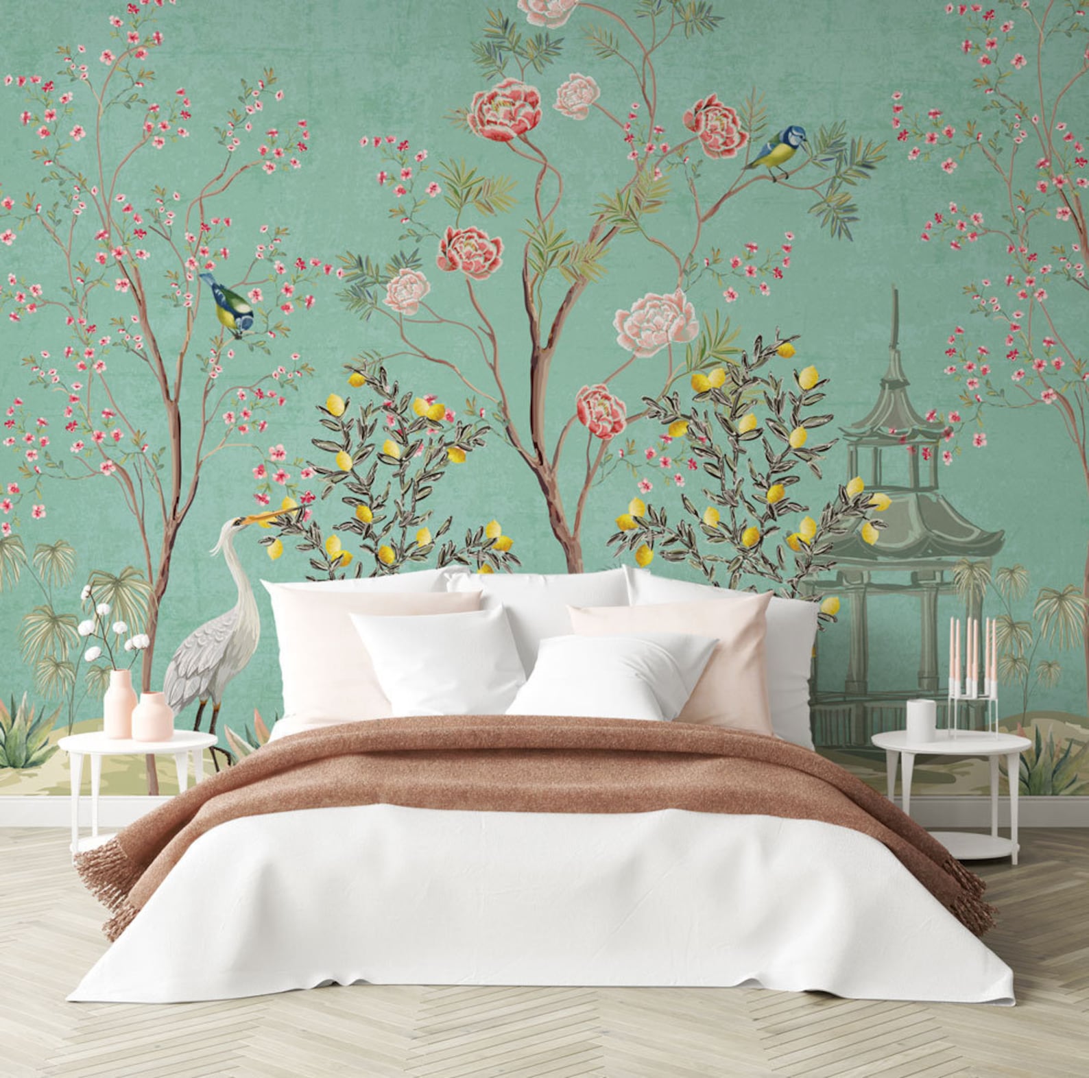 Chinese Décor Chinoiserie Wallpaper Floral Wallpaper - Etsy
