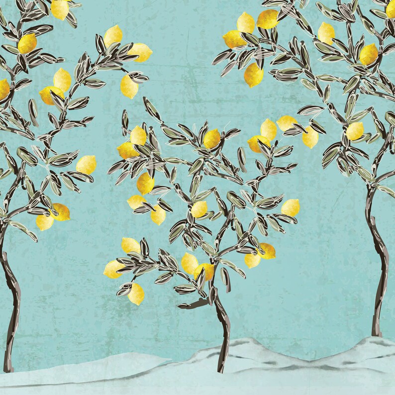 Lemon Trees Garden Wallpaper mediterranean Lemon Tree Wall - Etsy