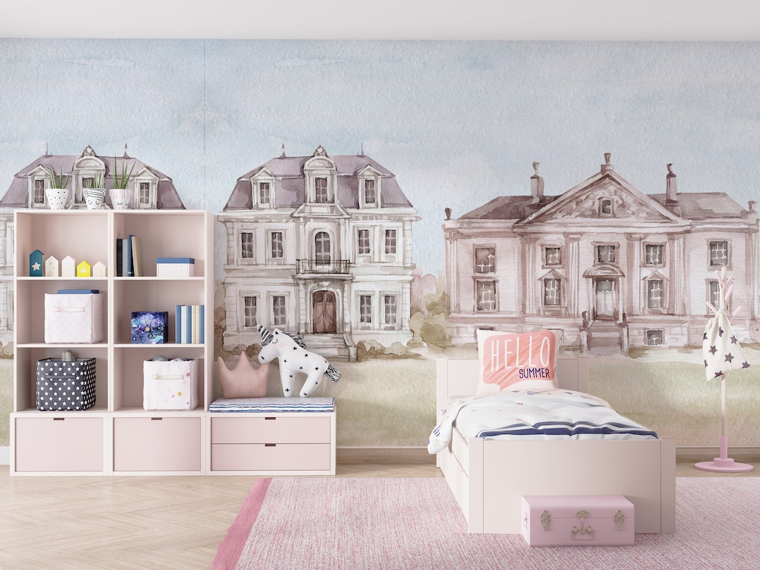 House Wallpaper - Kids Nursery Wallpaper - Girl Bedroom Wallpaper ...