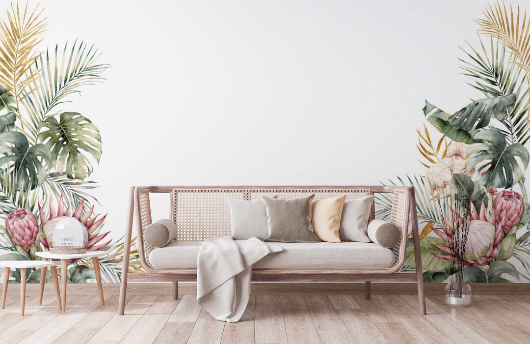 Tulum Flowers Wallpaper - Watercolor Floral - Girl Bedroom Wallpaper ...