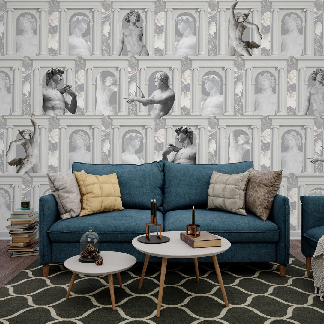 Retro Wallpaper, Greek Statues Antique Columns, Vintage Wallpaper ...