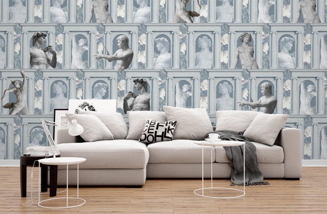 Retro Wallpaper, Greek Statues Antique Columns, Vintage Wallpaper ...