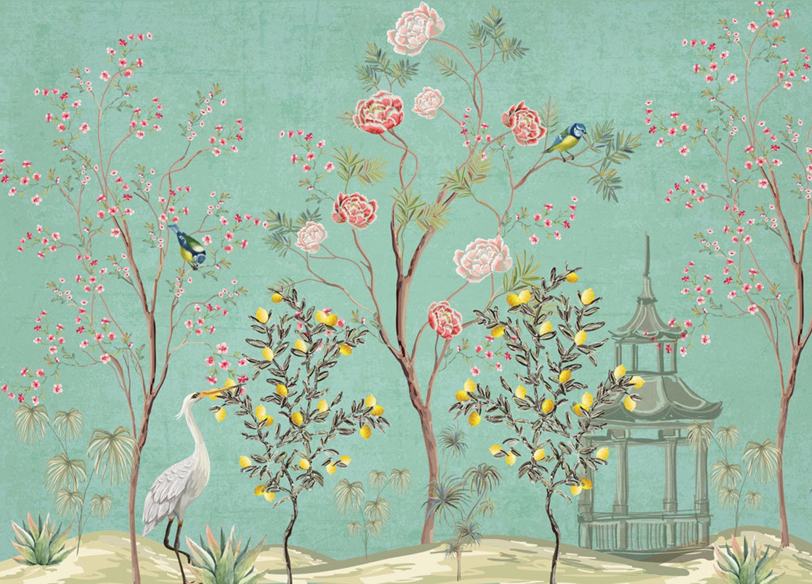 Chinese Décor Chinoiserie Wallpaper Floral Wallpaper - Etsy
