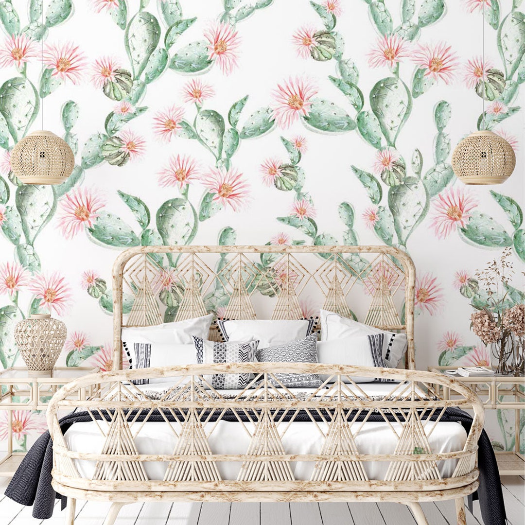 Cactus Creeper White - Wall Mural Cactus Pink Green and White - WIV 259 ...