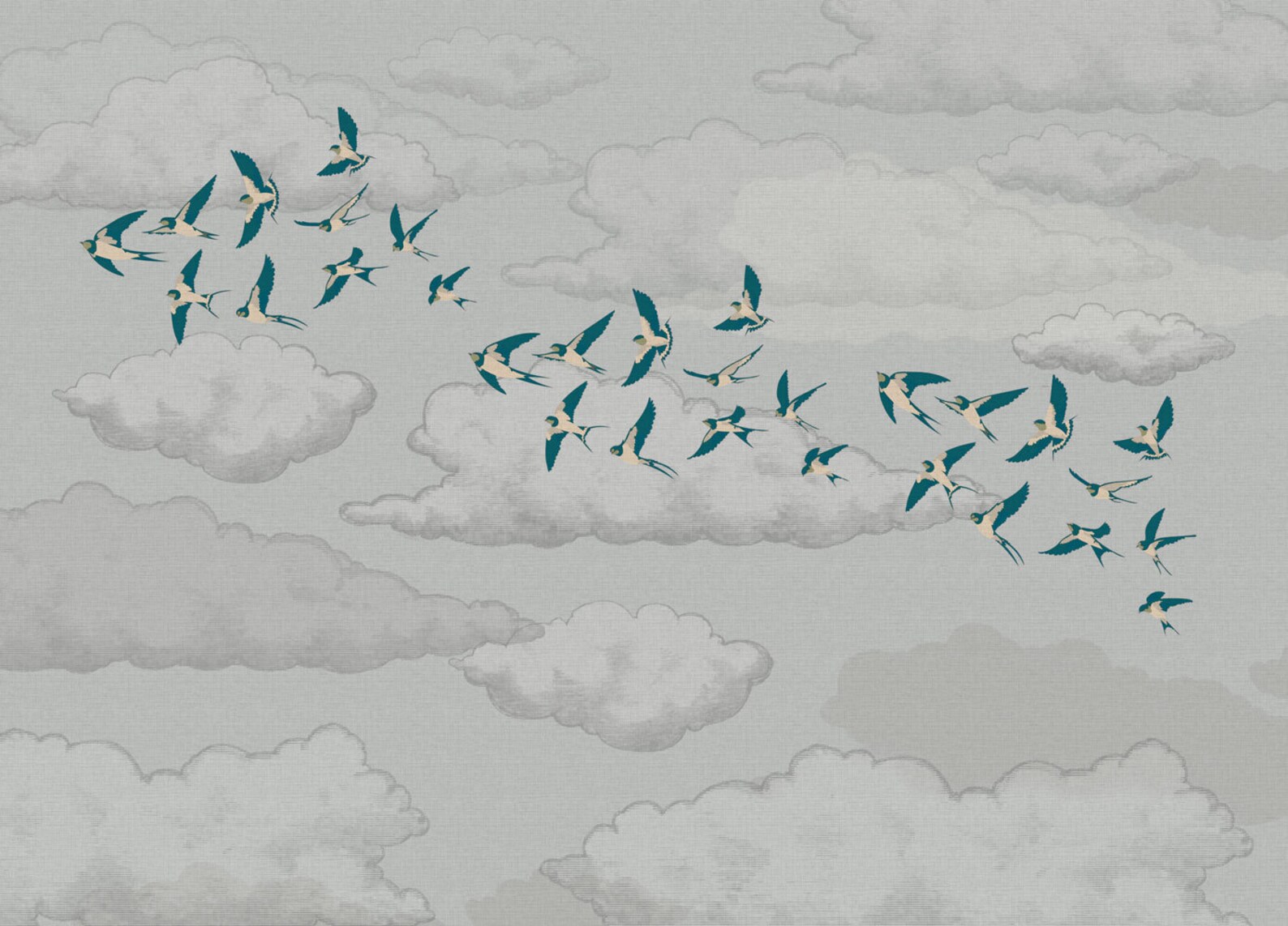 Flying Birds in the Clouds Blue Wall Mural - Flying Birds Wallpaper ...