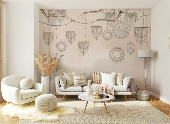 Macrame Wallpaper Boho Wall Mural Spiritual Wall | Etsy