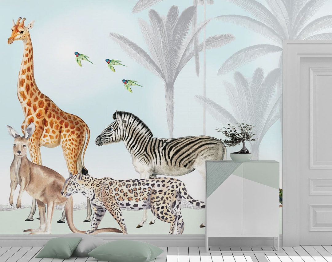 The Animal Line Wallpaper - Jungle Scenery With Colored Animals ...
