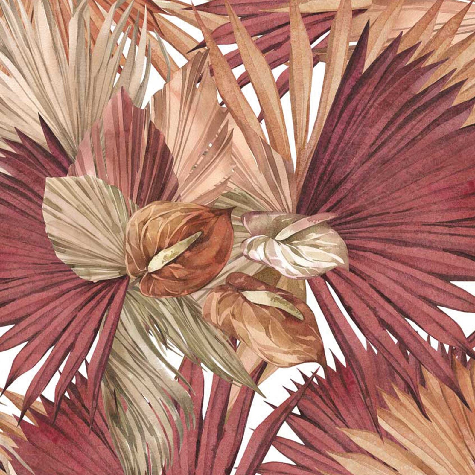 Terracotta Palm Leaves Boho Chic Wallpaper Bohemian - Etsy