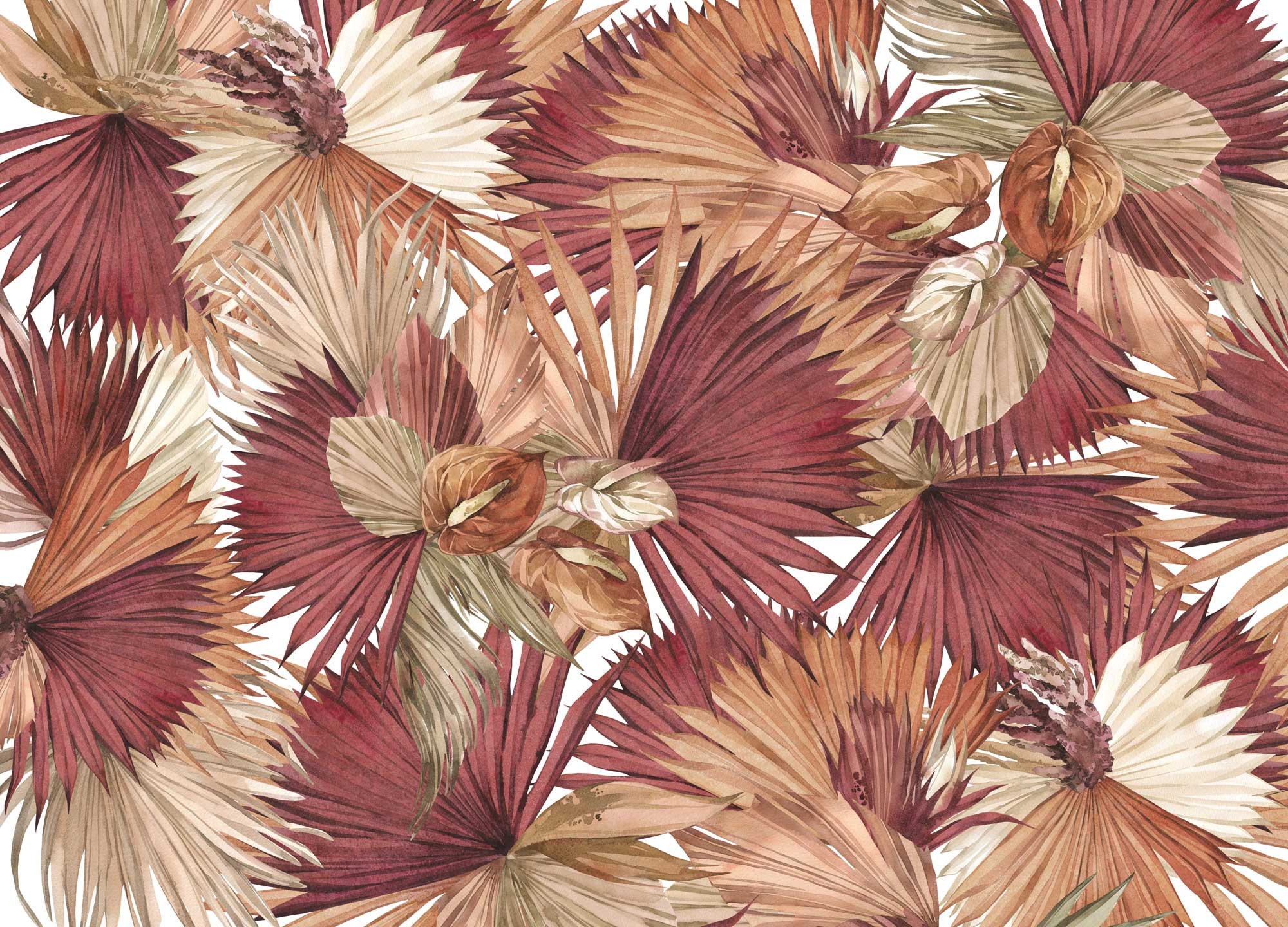 Terracotta palm leaves boho chic wallpaper bohemian | Etsy