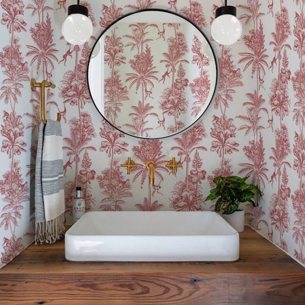 Red Toile Wallpaper - Etsy