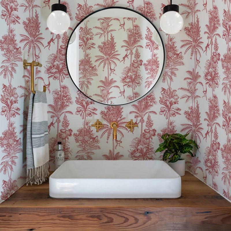 Red Toile Wallpaper - Etsy