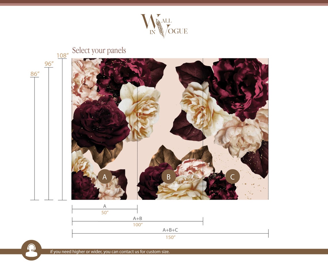 Burgundy Floral Wallpaper Floral Wallpaper Blooming - Etsy