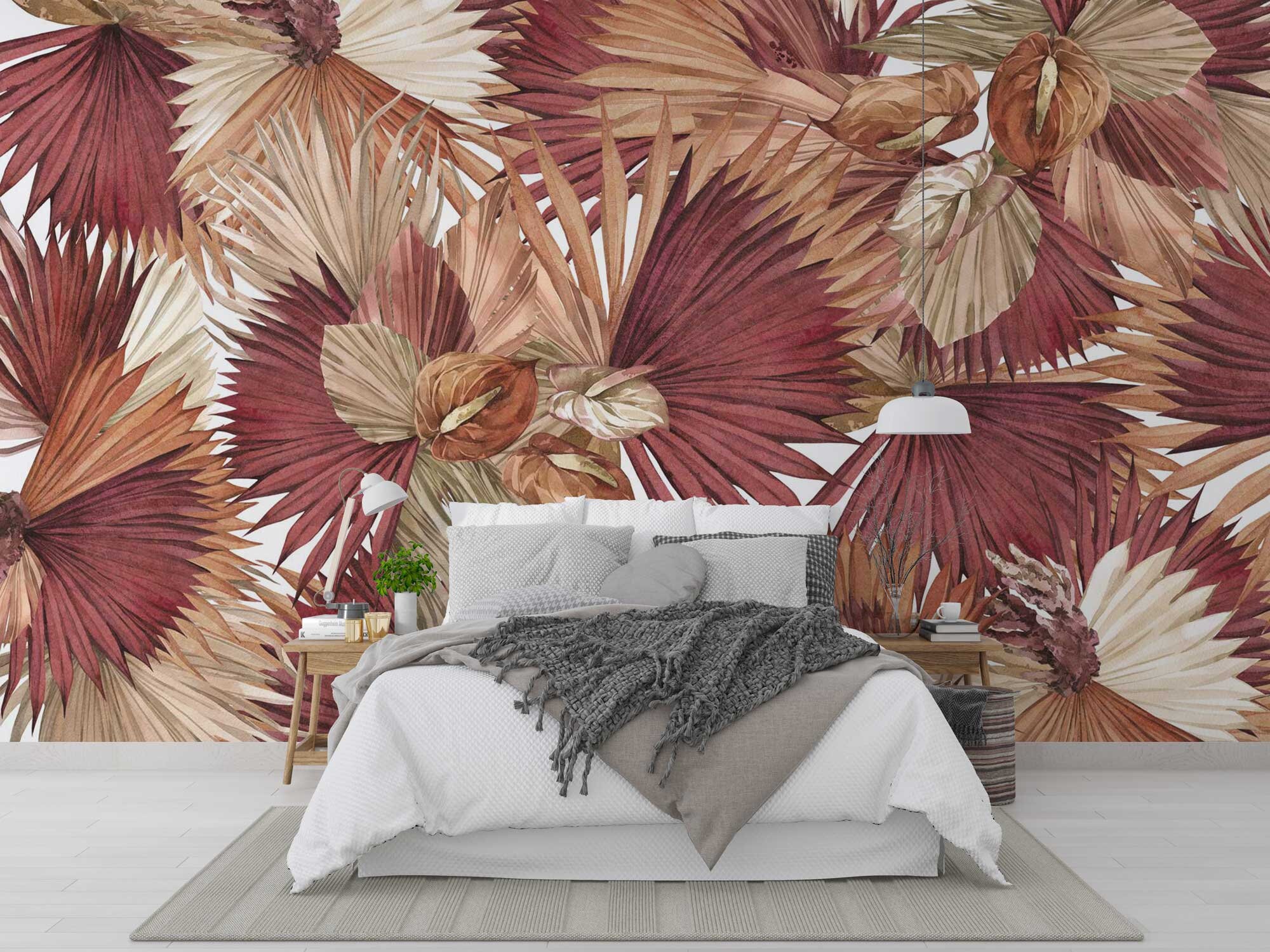 Terracotta palm leaves boho chic wallpaper bohemian | Etsy