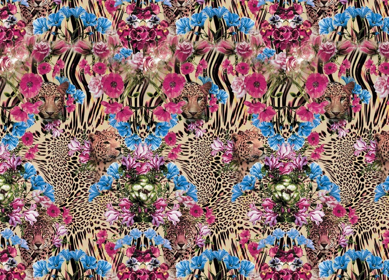 Tiger Wallpaper Leopard Wallpaper Floral Animal Wallpaper - Etsy