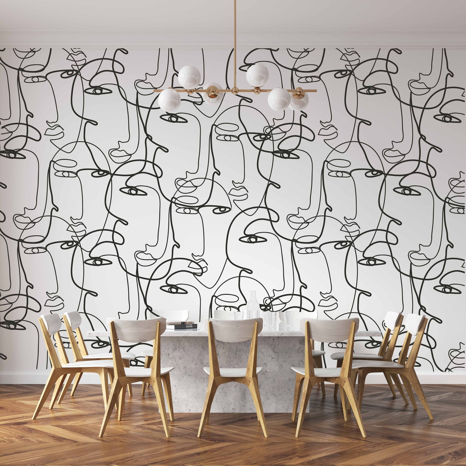 Abstract Faces - Artistic Wall Mural Black and White - Faces Shapes ...