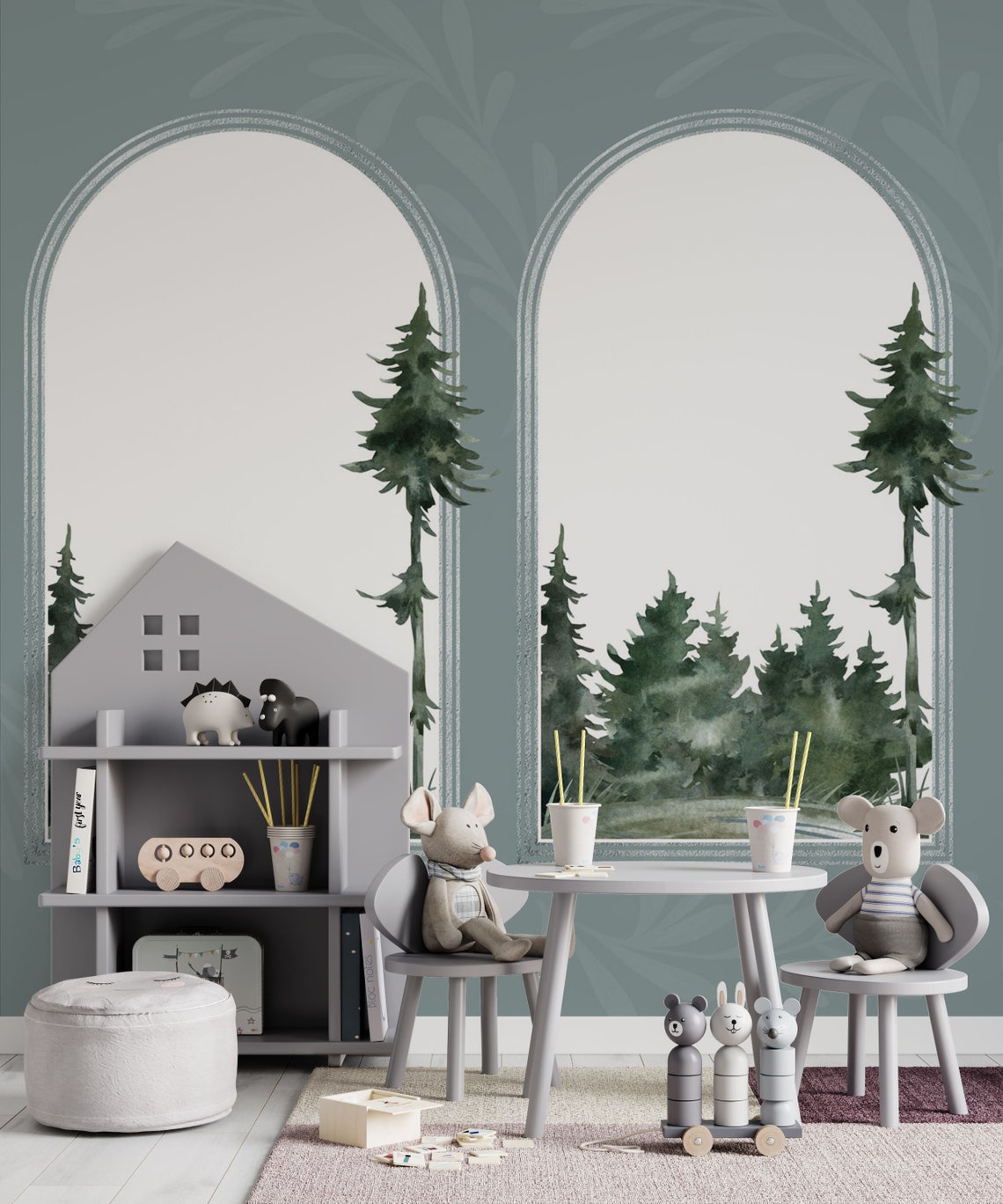 Arch Wallpaper - Blue Arches Wallpaper - Forest Wallpaper - Kids Room ...
