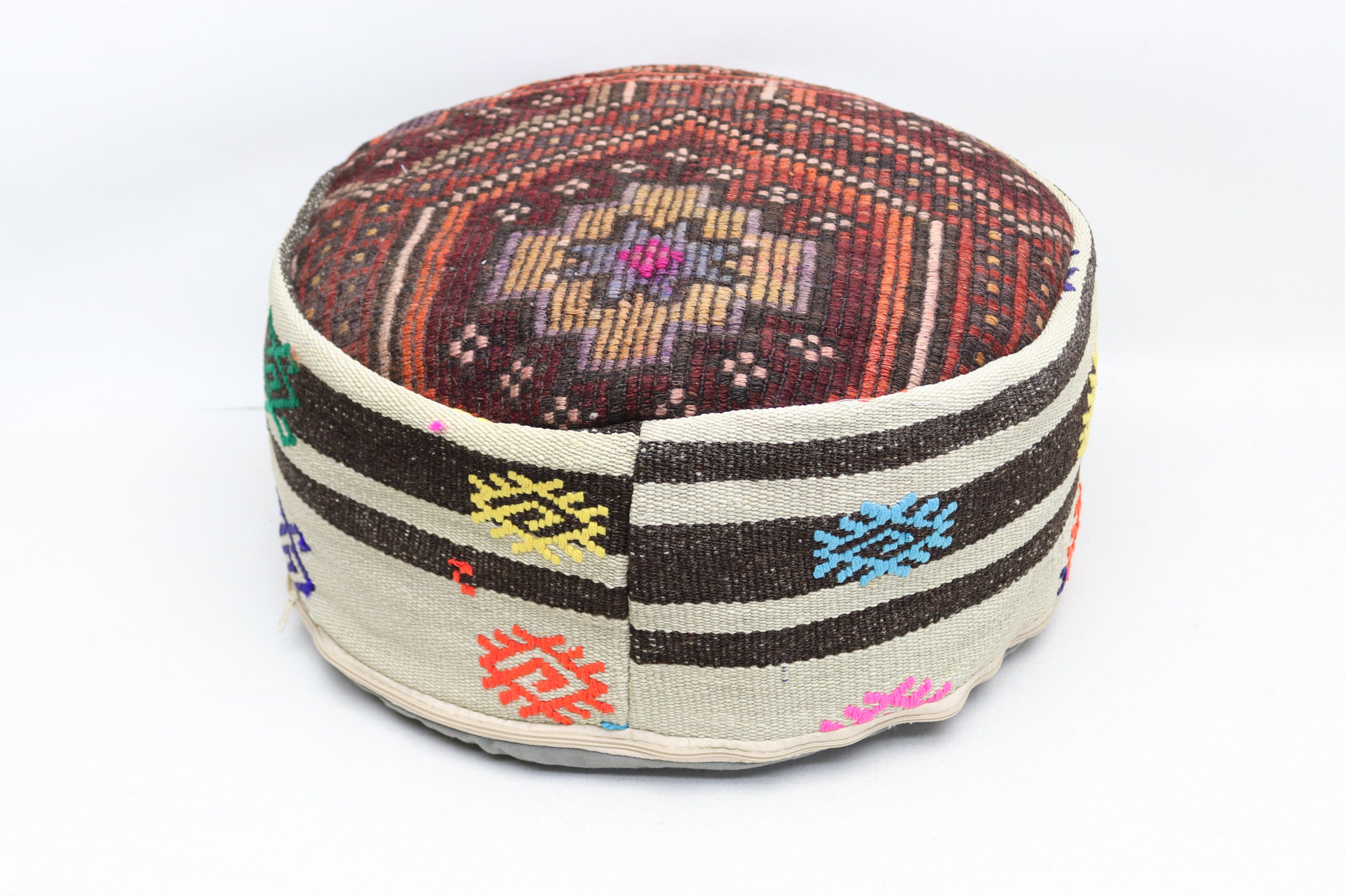 Turkish Kilim Pillow Pouf, Tribal Pillow Cover, Handwoven Kilim Pouffe ...