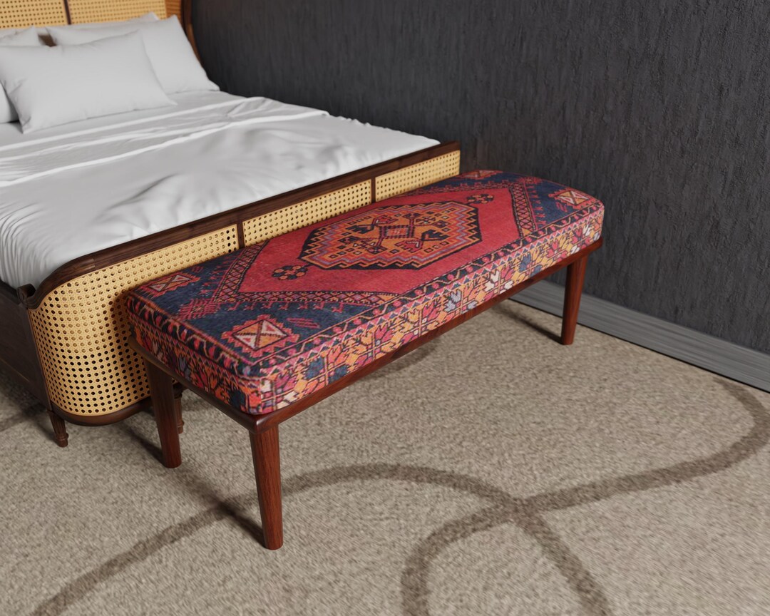 Eclectic Ottoman, Turkish Accent Bench, Textured Upholstery Bench, Boho ...
