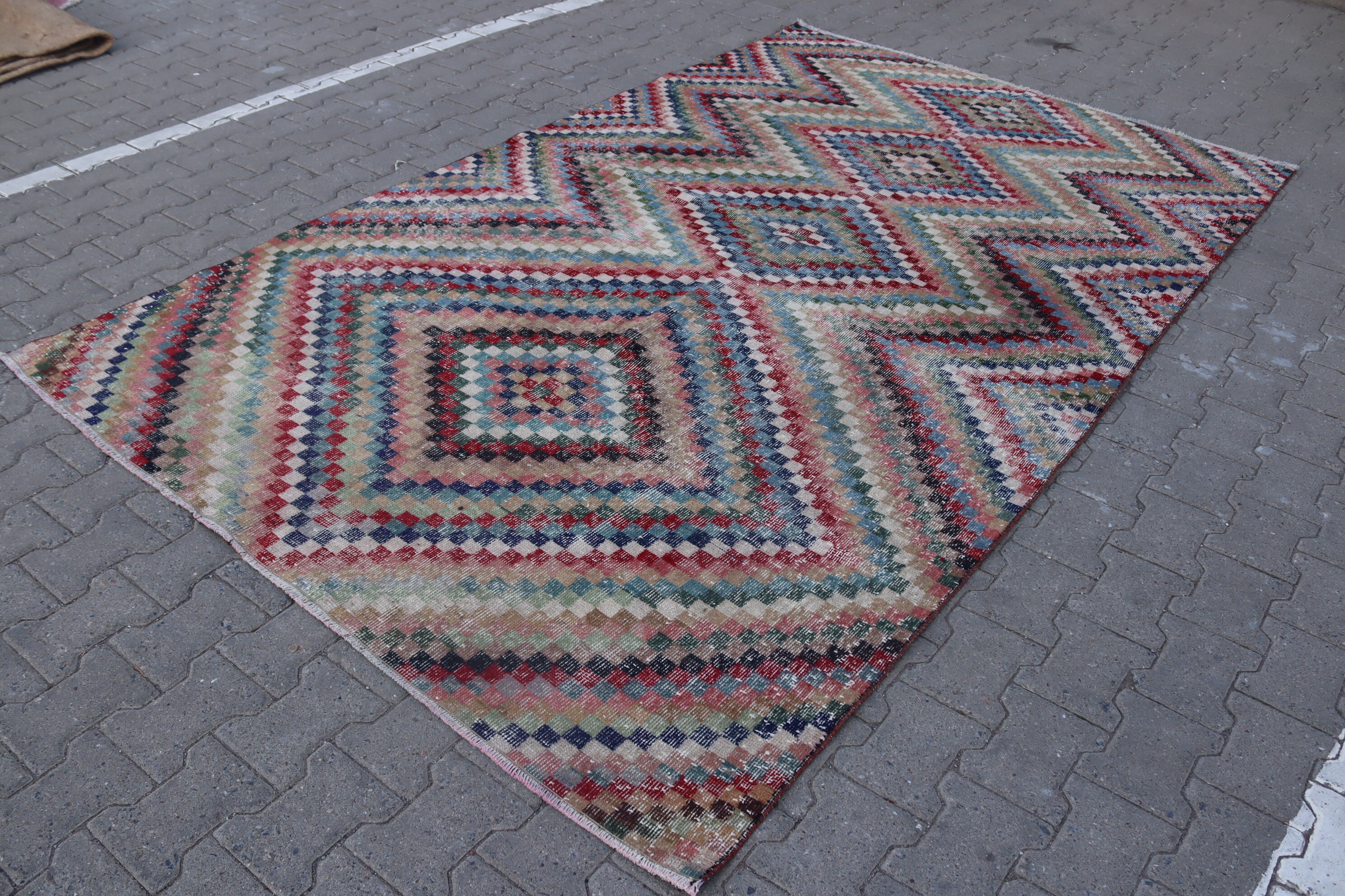 Geometric area rug wool rug aztec rug vintage rug antique | Etsy