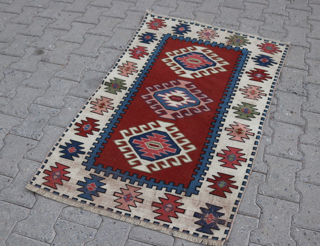 Red Small Rug, Vintage Doormat Rug, Handmade Area Rug, Boho Decor Rug ...