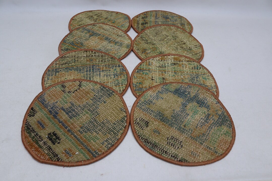 8 Pieces Turkish Table Mat, Natural Wool Carpet Place Mat, Kitchen ...