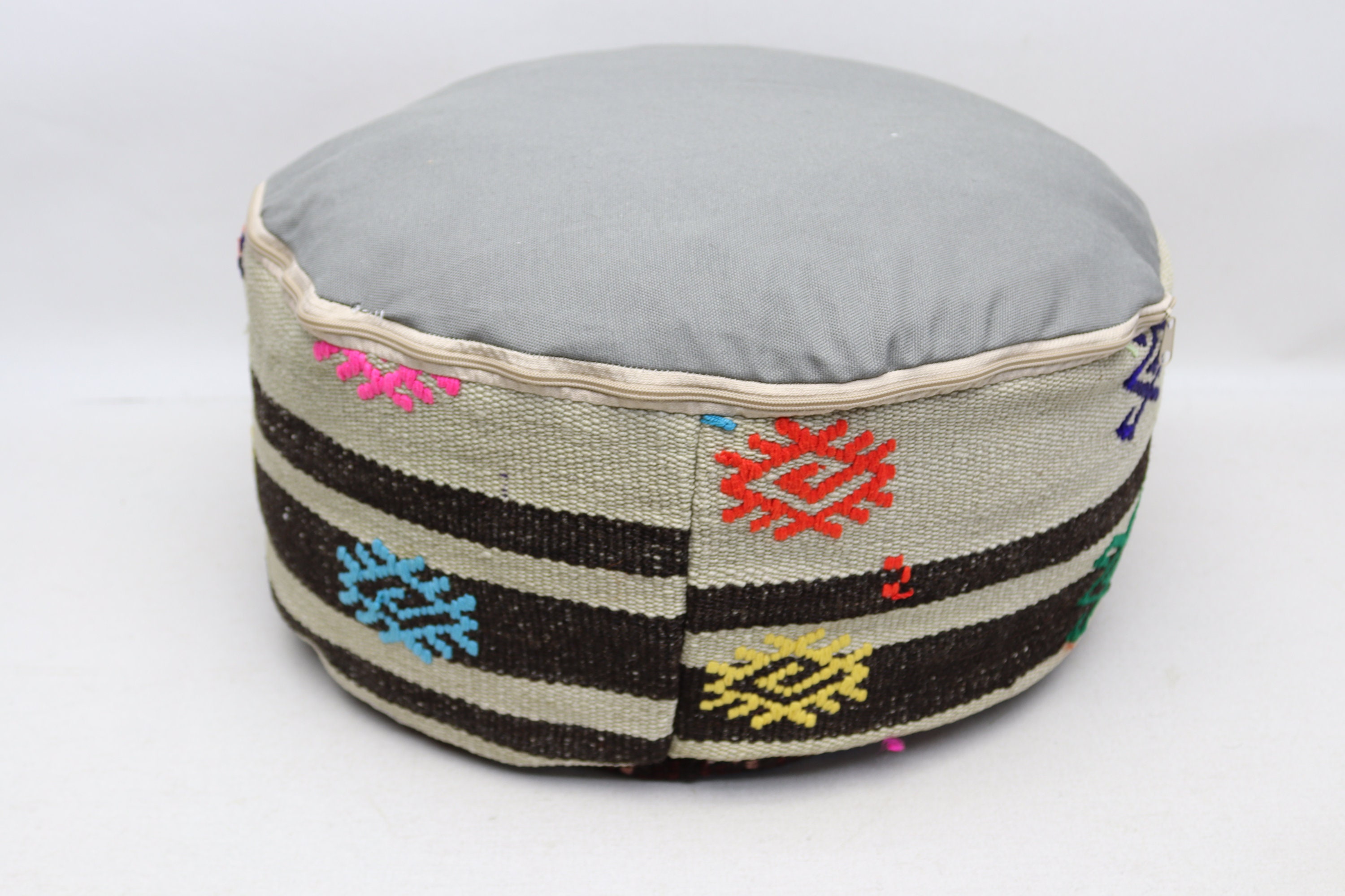 Turkish Kilim Pillow Pouf, Tribal Pillow Cover, Handwoven Kilim Pouffe ...