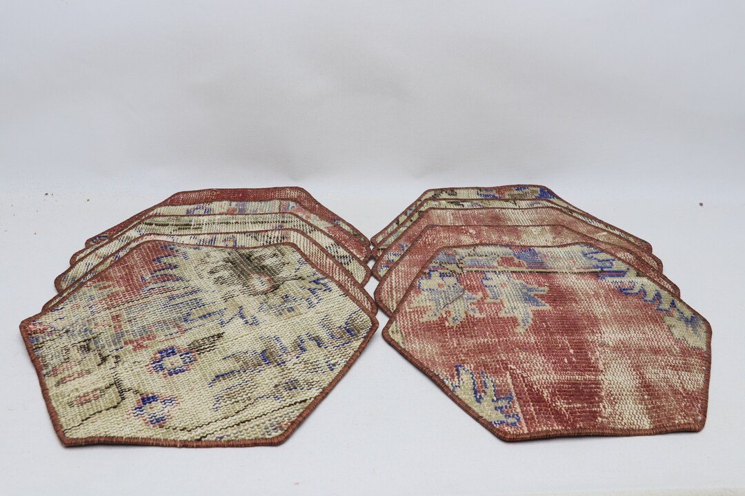 10 Pieces Turkish Table Mat, Natural Wool Carpet Place Mat, Kitchen ...