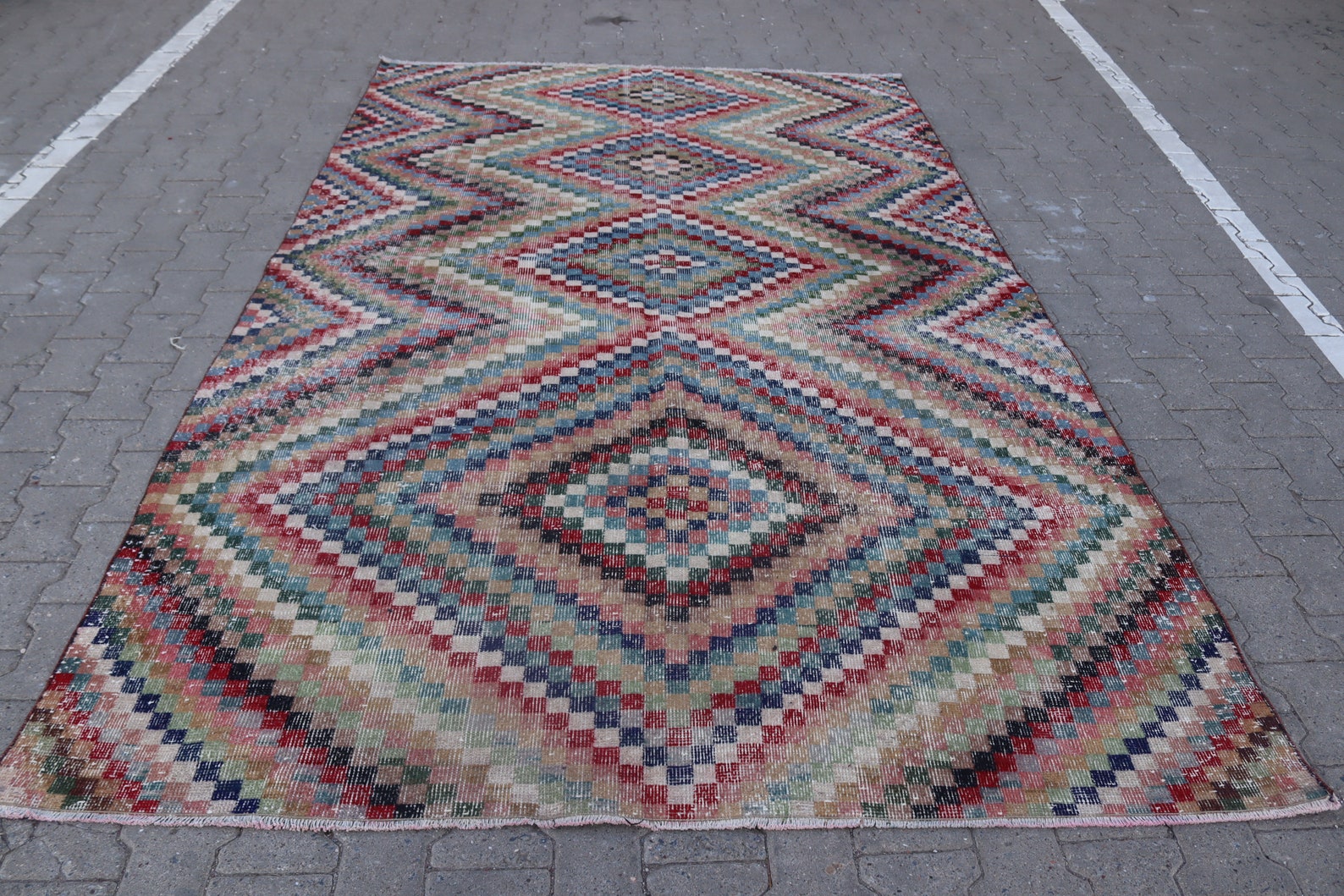 Geometric area rug wool rug aztec rug vintage rug antique | Etsy