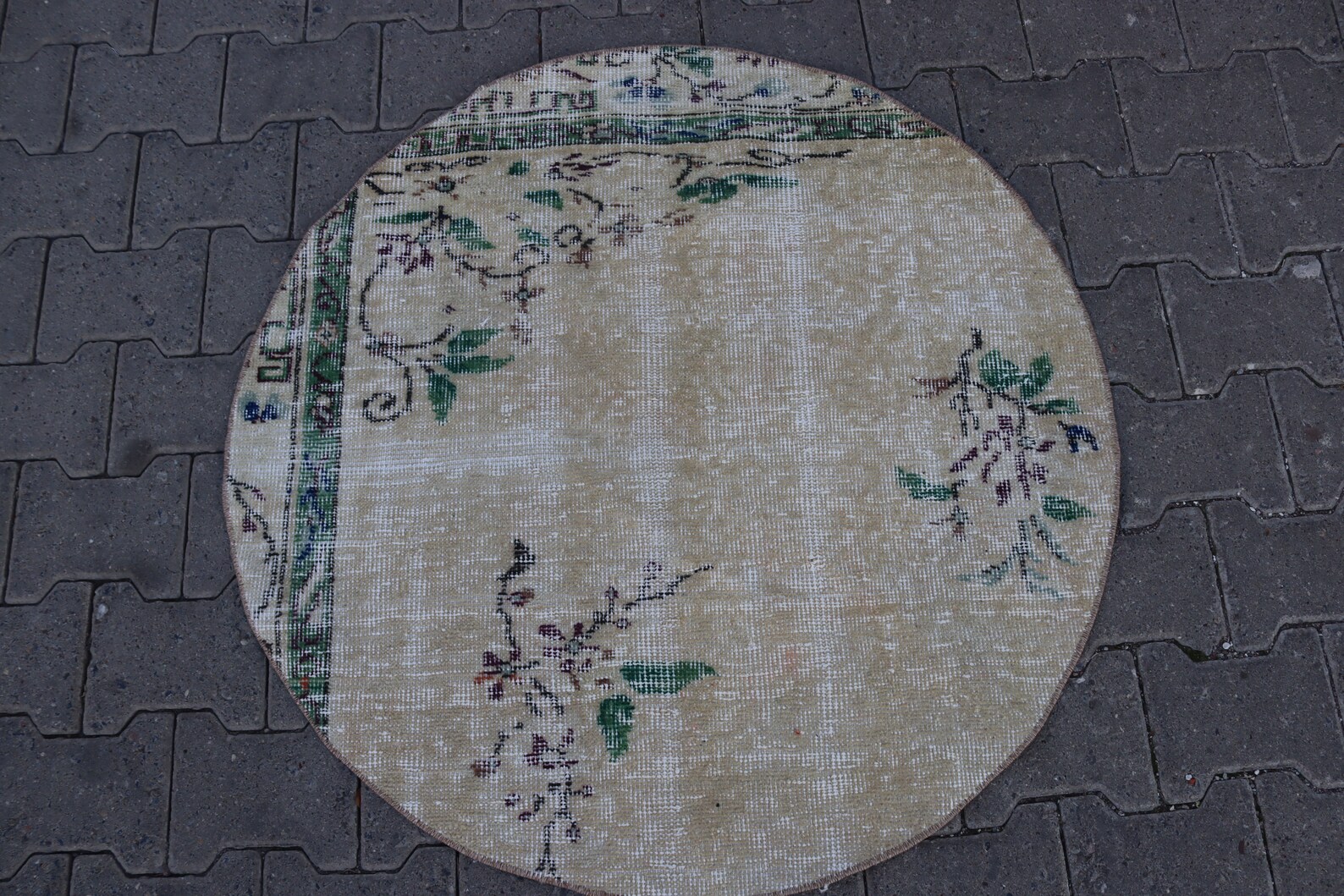 Turkish Small Rug, Circle Wool Rug, Frontdoor Rug, Vintage Rug, Small ...