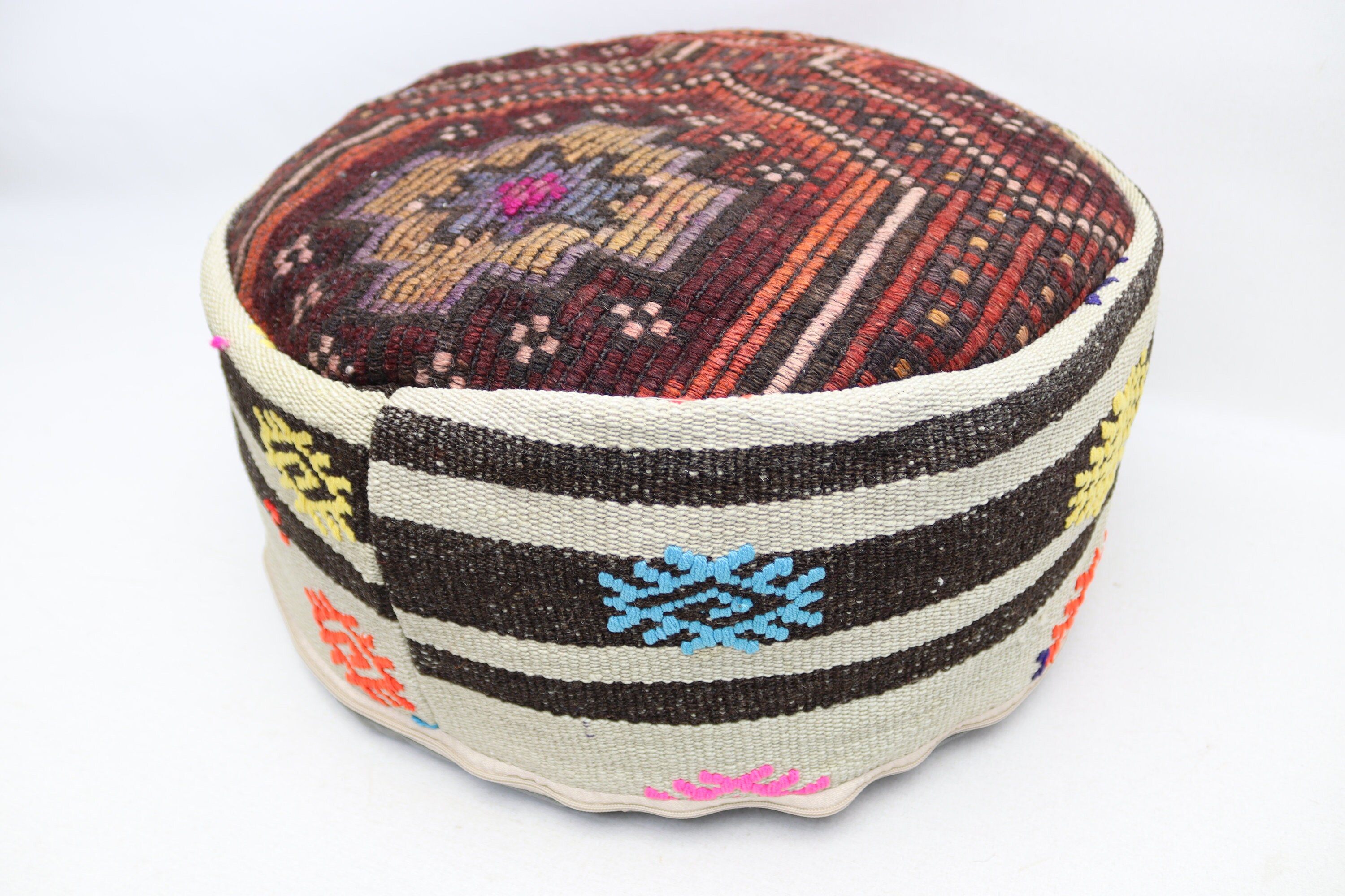 Turkish Kilim Pillow Pouf, Tribal Pillow Cover, Handwoven Kilim Pouffe ...