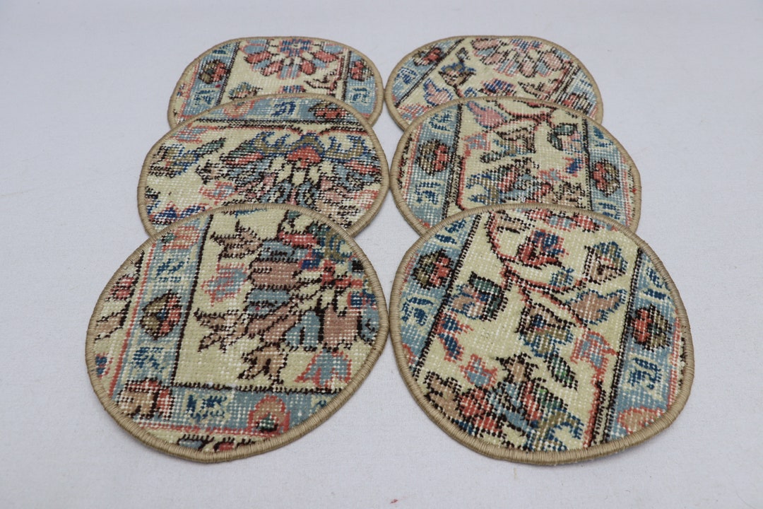 6 Pieces Turkish Table Mat, Natural Wool Carpet Place Mat, Kitchen ...