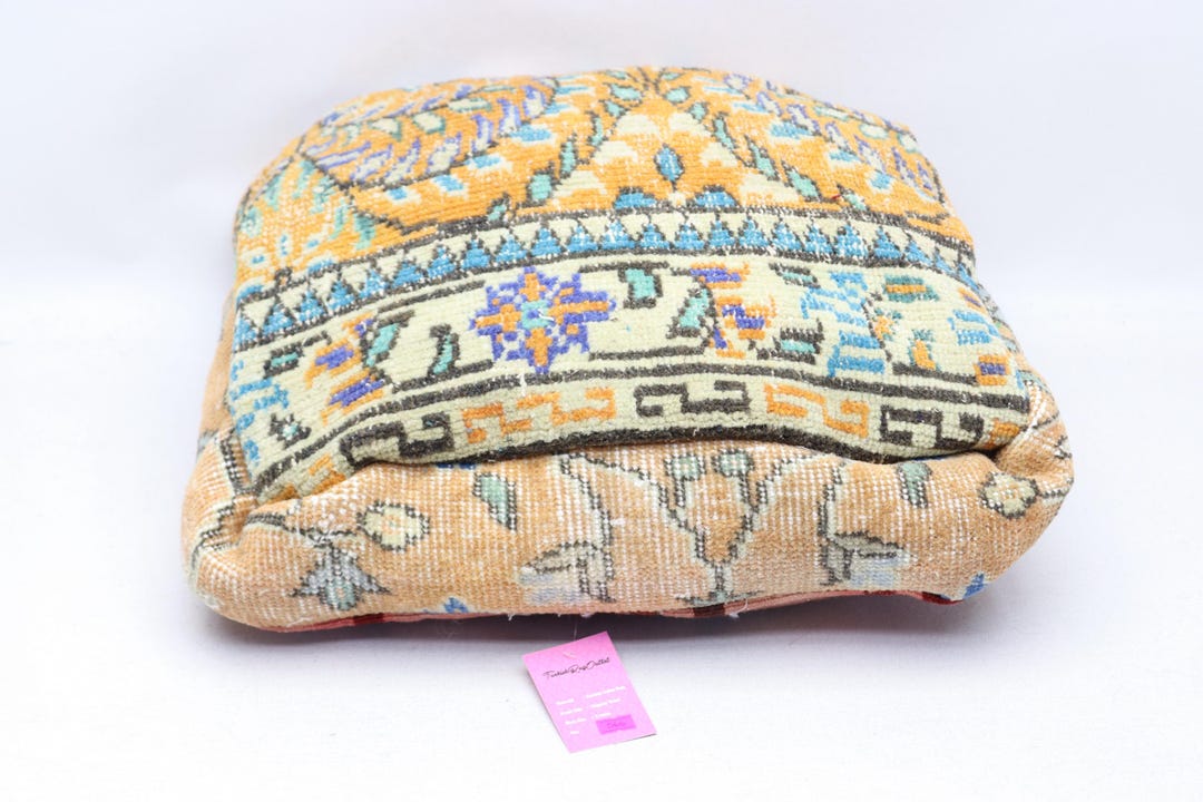 Turkish Pouf , Circle Pouf, Turkish Kilim Pillow, Handwoven Kilim ...