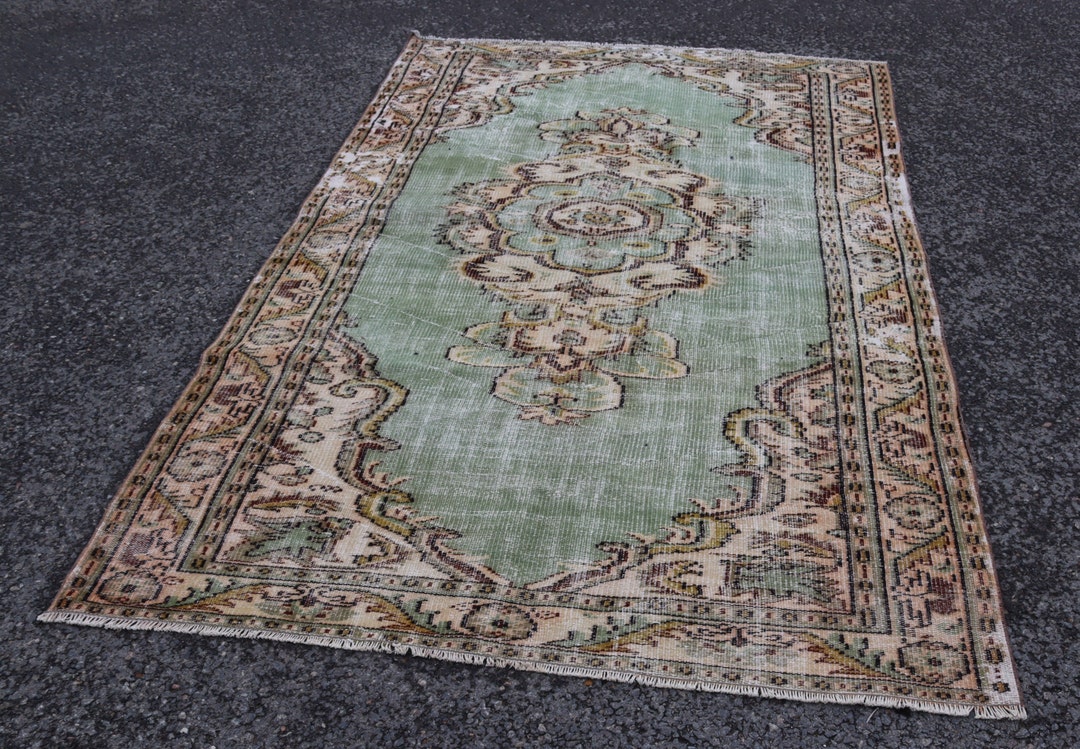 Turkish Rug Area, Vintage Handmade Rug, Green Area Rug, Bohemian Rug ...