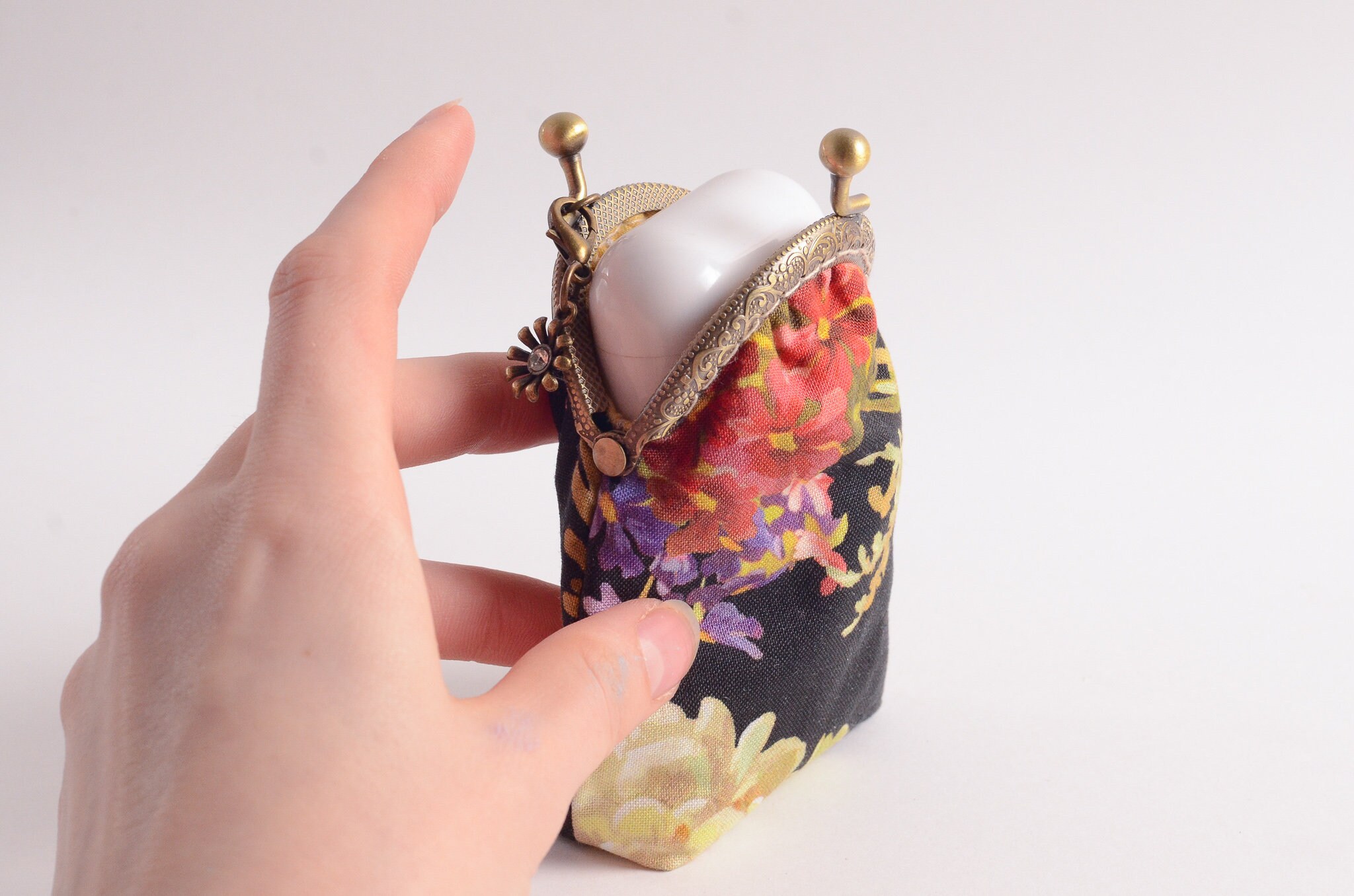 Small Purse/keychain in Cotton Fabric With a Metal Frame. Tiny - Etsy